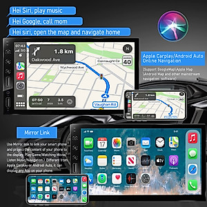 7 Inch Touch Screen Double Din Car Stereo with Bluetooth 5.1, Android Auto, Apple CarPlay, Backup Camera, Subwoofer, FM Radio, Mirror Link