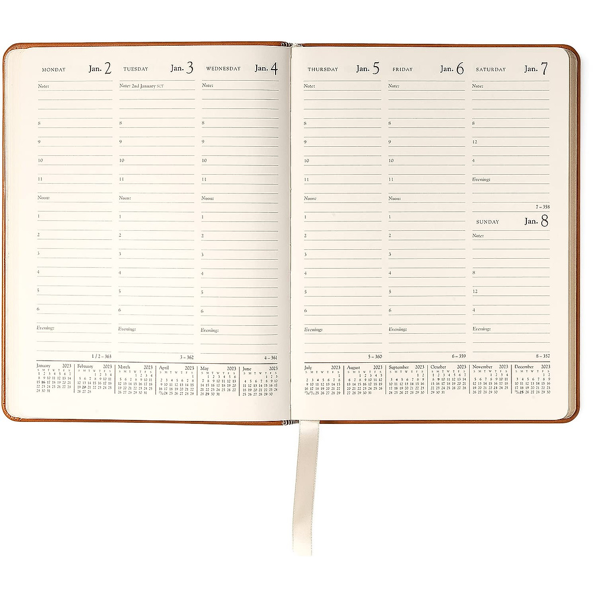 Graphic Image 2023 Leather Planner, Desk Diary Agenda Appointment Book, Luxury Soft Leather Bound in The USA, 7x9", Black