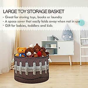 American Football Laces Toy Storage Basket for Nursery Playroom Kids Dog Toys Large Collapsible Fabric Organizer Bin for Living Room Home Office Apartment Laundry Room