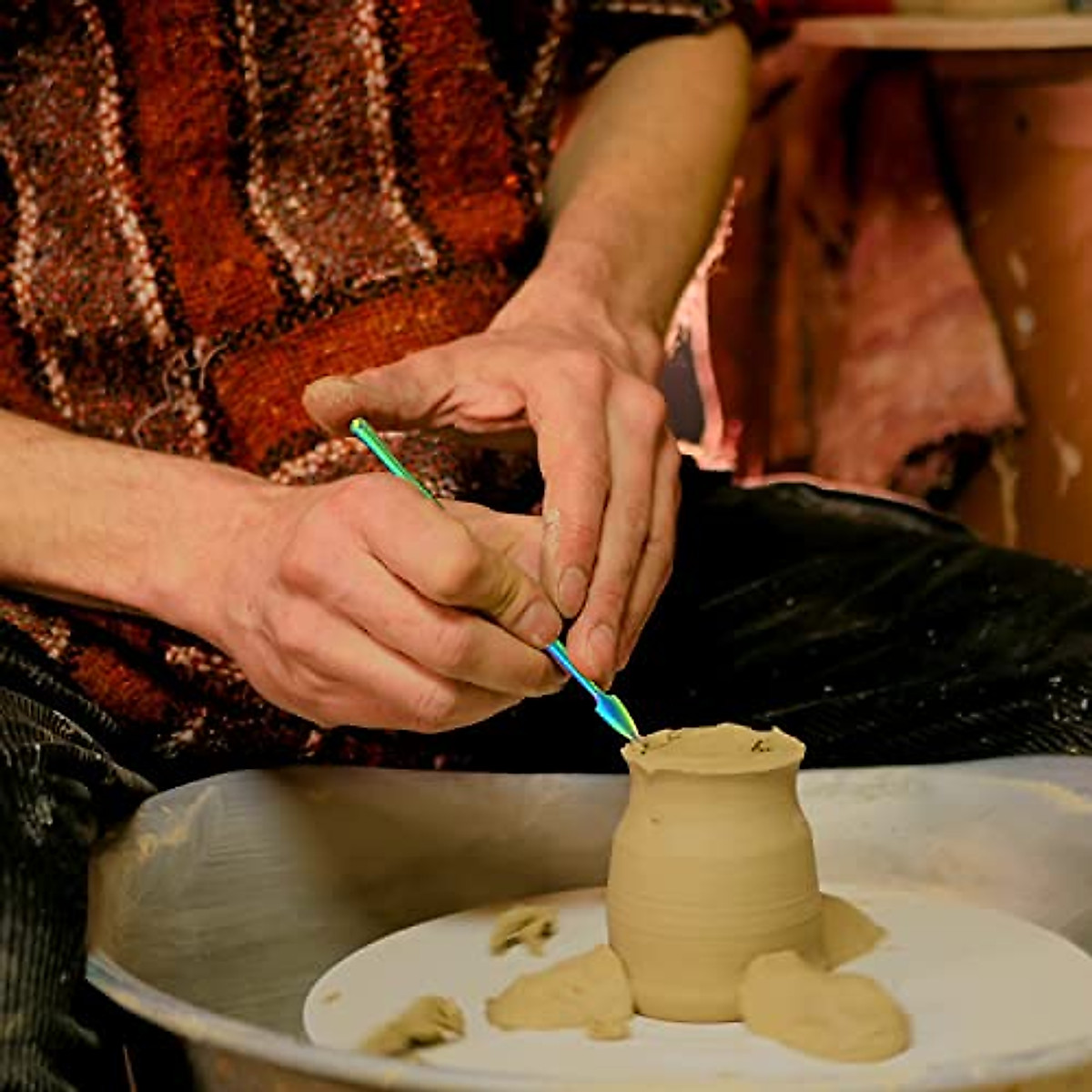 Plavision Carving tools for Wax Wood: 7 Pcs Rainbow Stainless Steel Double-Sized Sculpting Clay Tools Kits with Silicone Container for kids Wood, Wax, Jewelry, Clay, Pottery