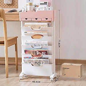 Atkits 6 Tier Rolling Cart with Wheels Storage Utility Cart Movable Bookshelf Cart Slim with Drawers for Bedroom Living Room Home School,Blue