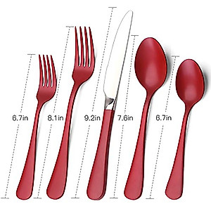 Red Silverware Set, Bysta 20-Piece Stainless Steel Flatware Set, Kitchen Utensil Set Service for 4, Tableware Cutlery Set for Home and Restaurant, Knives mirror polish, Dishwasher Safe