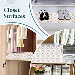 Shelf Liners for Kitchen Cabinets 12in x 20FT Non Adhesive Drawer Liner Gold Quatrefoil Thickened Shelf Liner Paper Strong Non-Slip Easy to Clean for Tool Box Refrigerator with Knife and Tape Measure