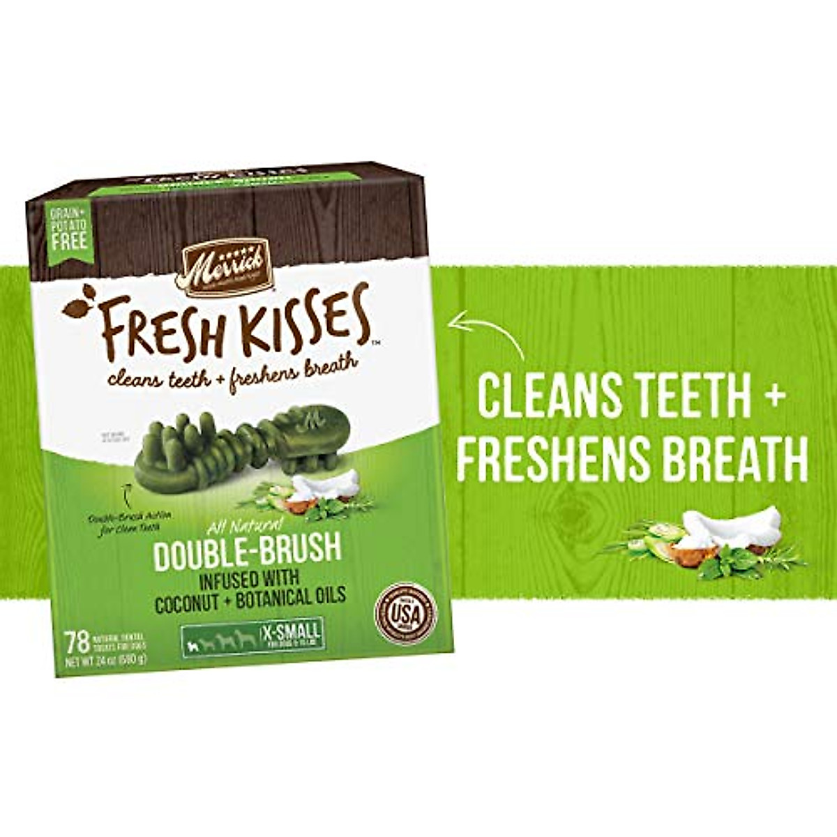 Merrick Fresh Kisses Oral Care Dental Dog Treats For Dogs Extra Small Dogs 5-15 lbs