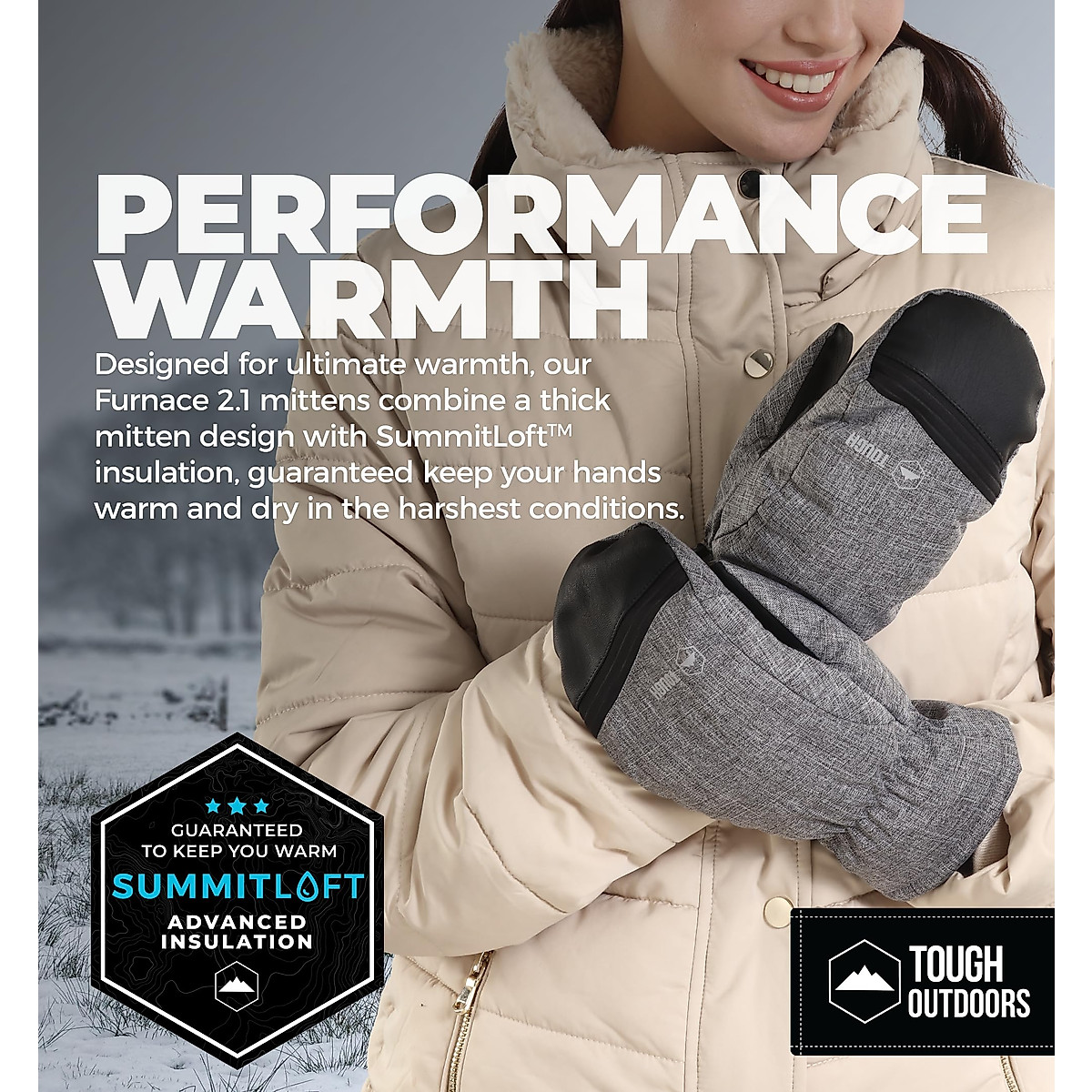 Tough Outdoors Winter Ski Mittens for Women & Men - Snow Mittens Cold Weather - Warm Insulated Waterproof Snowboard Gloves