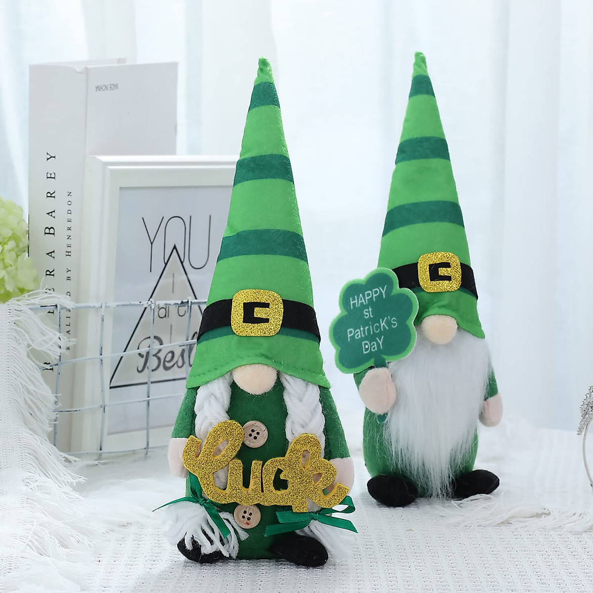 2packs St. Patrick's Day Gnome Decorations, Handmade Standing Tomte Gnome Plush Decor for Gift,Green Shamrock Irish Gnome Elf Scandinavian Ornaments, Patrick's Day Home Decor, Party Supplies Gift