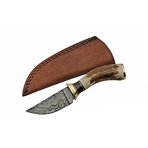 SZCO Supplies Damascus Steel Stag Skinning Knife Hunting Knife