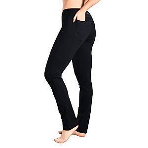 Yogipace,2 Back Pockets,Petite Women's Straight Leg Yoga Pants Workout Pants Slim Fit,27",Black,Size XXL