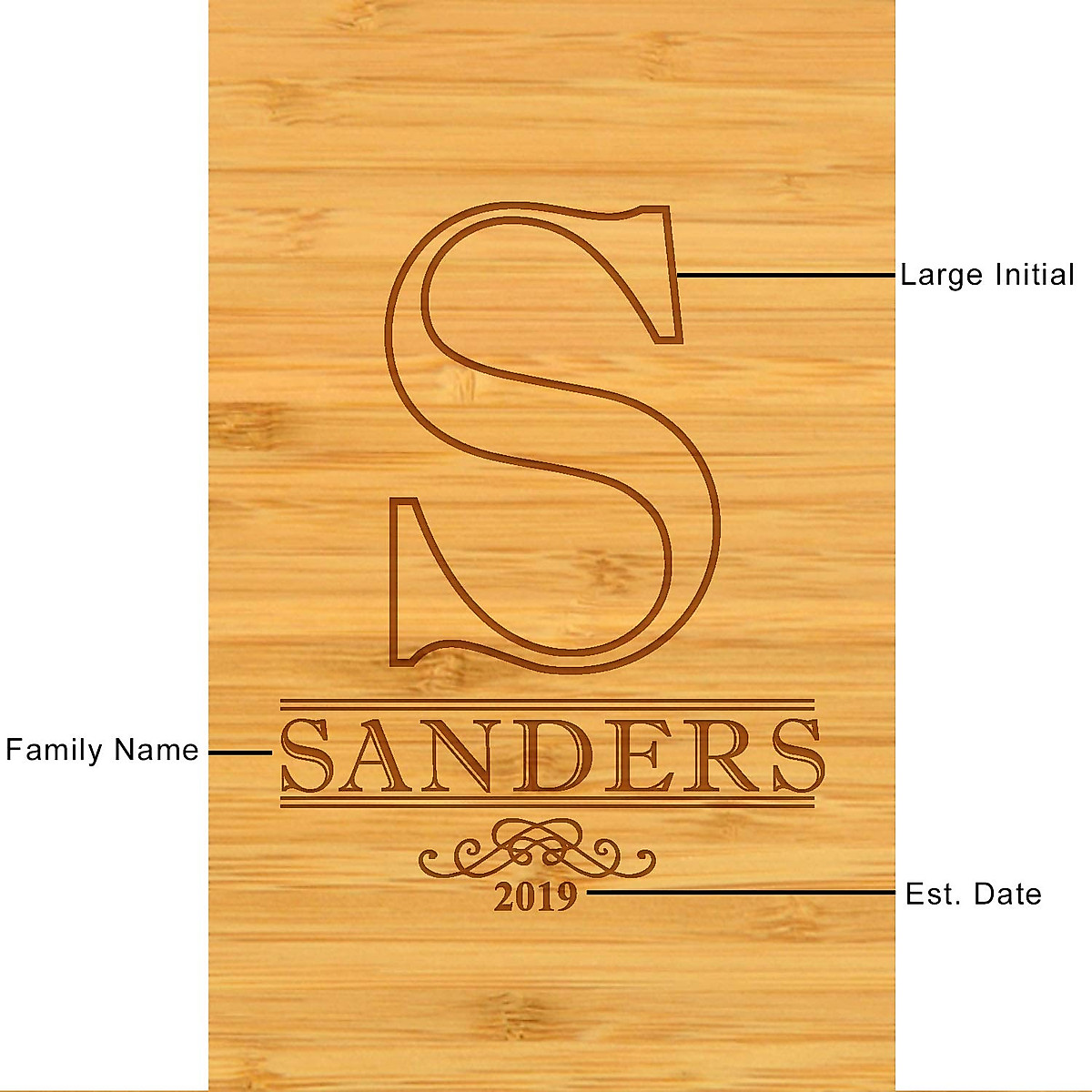 Picnic at Ascot Delux Custom Engraved Bamboo Cheese/Charcuterie Cutting Board - Patented Design - Quality Assured