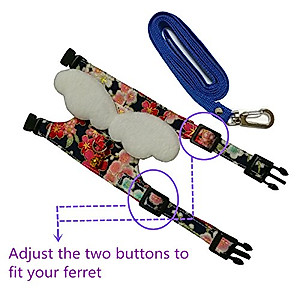 Ferret Harness and Leash Adjustable, Blue Sakura Cotton Cloth Ferret Walking Vest, Soft and Breathable Ferret Lead Leash with Angel Wings and Safe Bell
