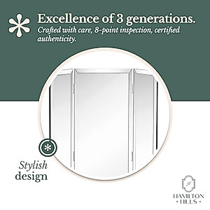 Hamilton Hills 40x40 inch Silver Trifold Mirror | Full Length Beveled Edges 3 Way Mirror Hangable on Wall | Tall Makeup Mirror with Hinges for Folding | Table Top, Dressing & Bathroom Vanity Mirror