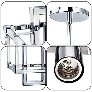 BUNKOS 1-Light Lantern Pendant Light in Chrome Finish, Geometric Hanging Light Fixture, 8" Farmhouse Chandelier for Kitchen Island Foyer Hallway, Adjustable Height, T10 Bulb Included