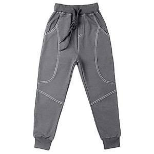 BINPAW Kids Cotton Pull On Active Sports Basic Jogger Sweat Pants for Little Boys & Big Boys, Grey, Age 8T-9T (8-9 Years) = Tag 140