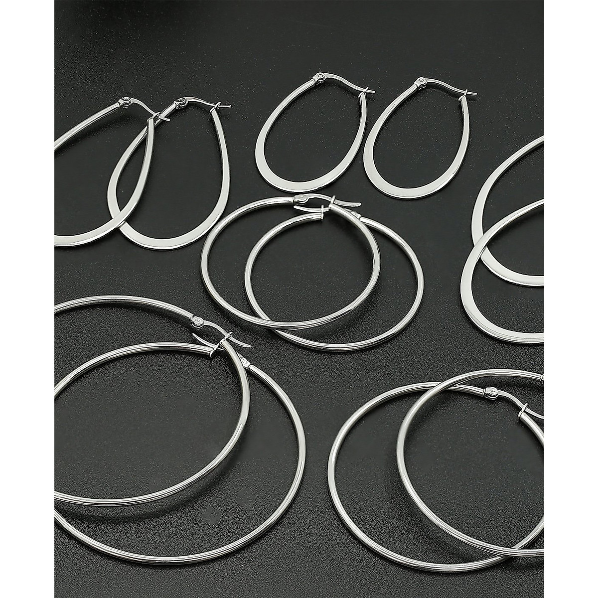 FIBO STEEL 6 Pairs Hoop Earrings for Women Teardrop Hoop Earrings Set 40-60MM