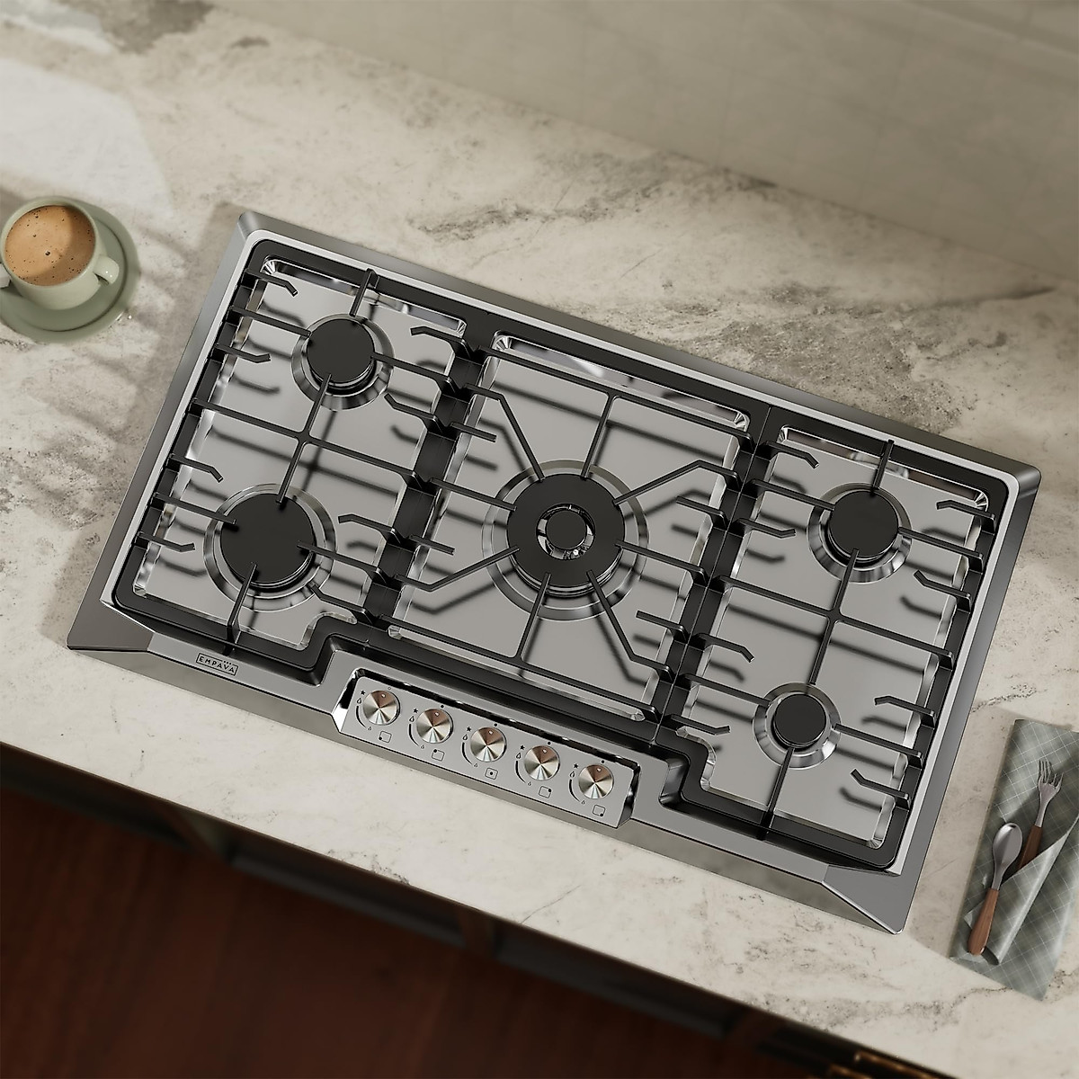 Empava 36" Recessed Gas Stove Cooktop with 5 Italy SABAF Sealed Burner NG/LPG Convertible in Stainless Steel