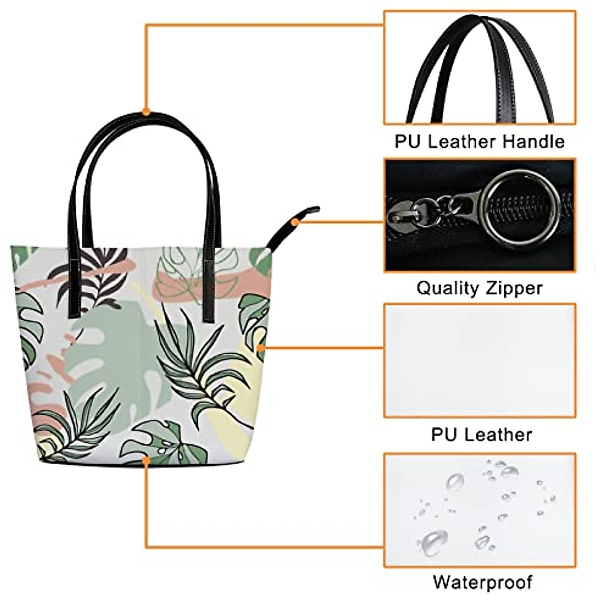Fashion Tote Handbags Women's Soft Tote Shoulder Bag for Women Work Shopping Top Handle Satchel Bags, 15.8×4×15.4 inches,Retro Tropical Leaves 1