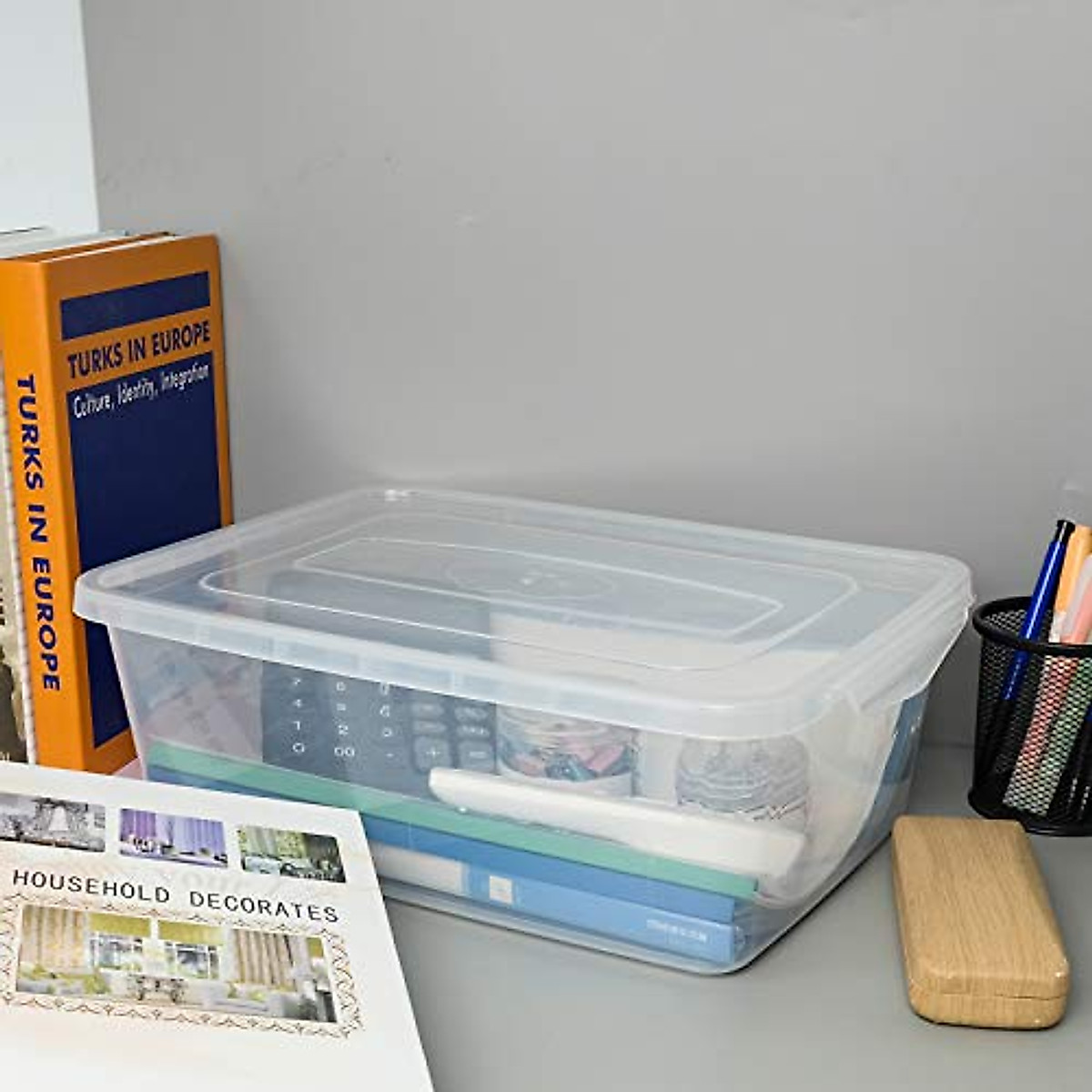 Gloreen Clear Storage Bin, 14 Quart Latch Bins/Containers/Boxes with Lid, Pack of 4