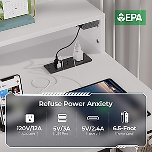 Rolanstar Computer Desk 47 inch with LED Lights & Power Outlets, Gaming Desk with Storage Shelves, Home Office Desk with Keyboard Tray, Writing Desk with Monitor Stand, Study Desk, White