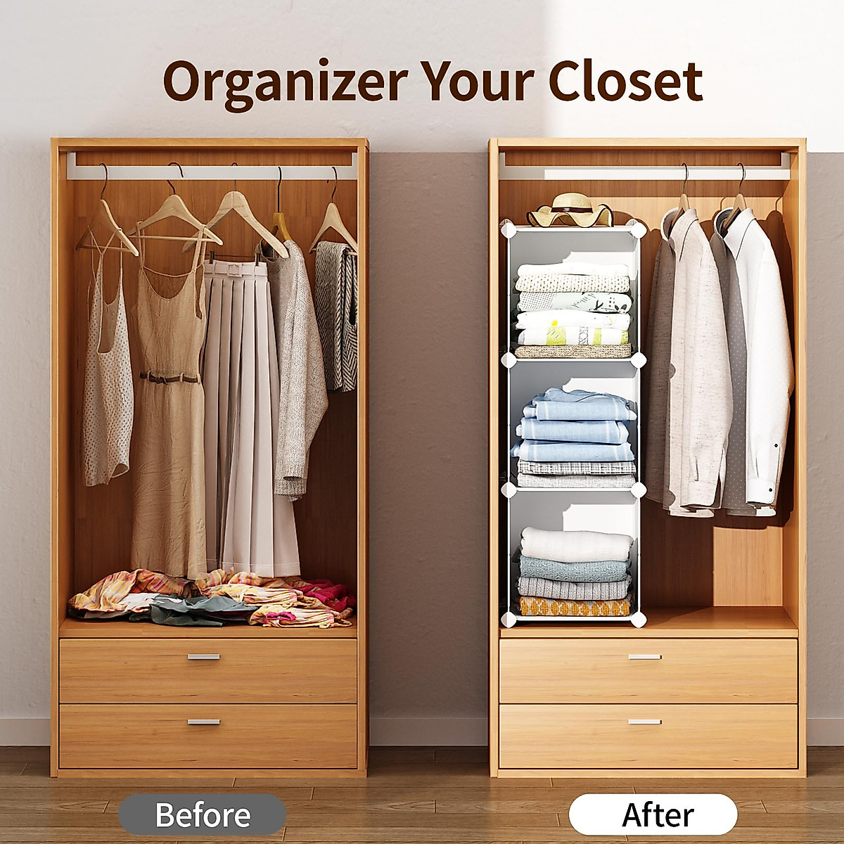 MAGINELS Cube Storage Organizer 12-Cube (11.8"x11.8") Narrow Cabinet Closet Storage Shelves Plastic Storage Shelving for Bedroom, Living Room, Office, White with Doors