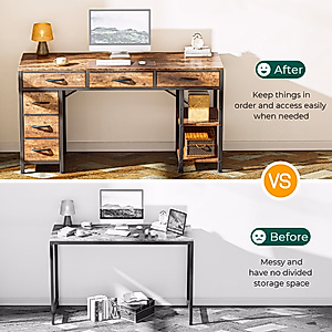 Huuger Computer Desk with 6 Drawers, 47 Inch Office Desk with Shelves, Reversible Gaming Desk, Corner Desk with Storage, Work Desk for Home Office, Study, Living Room, Rustic Brown