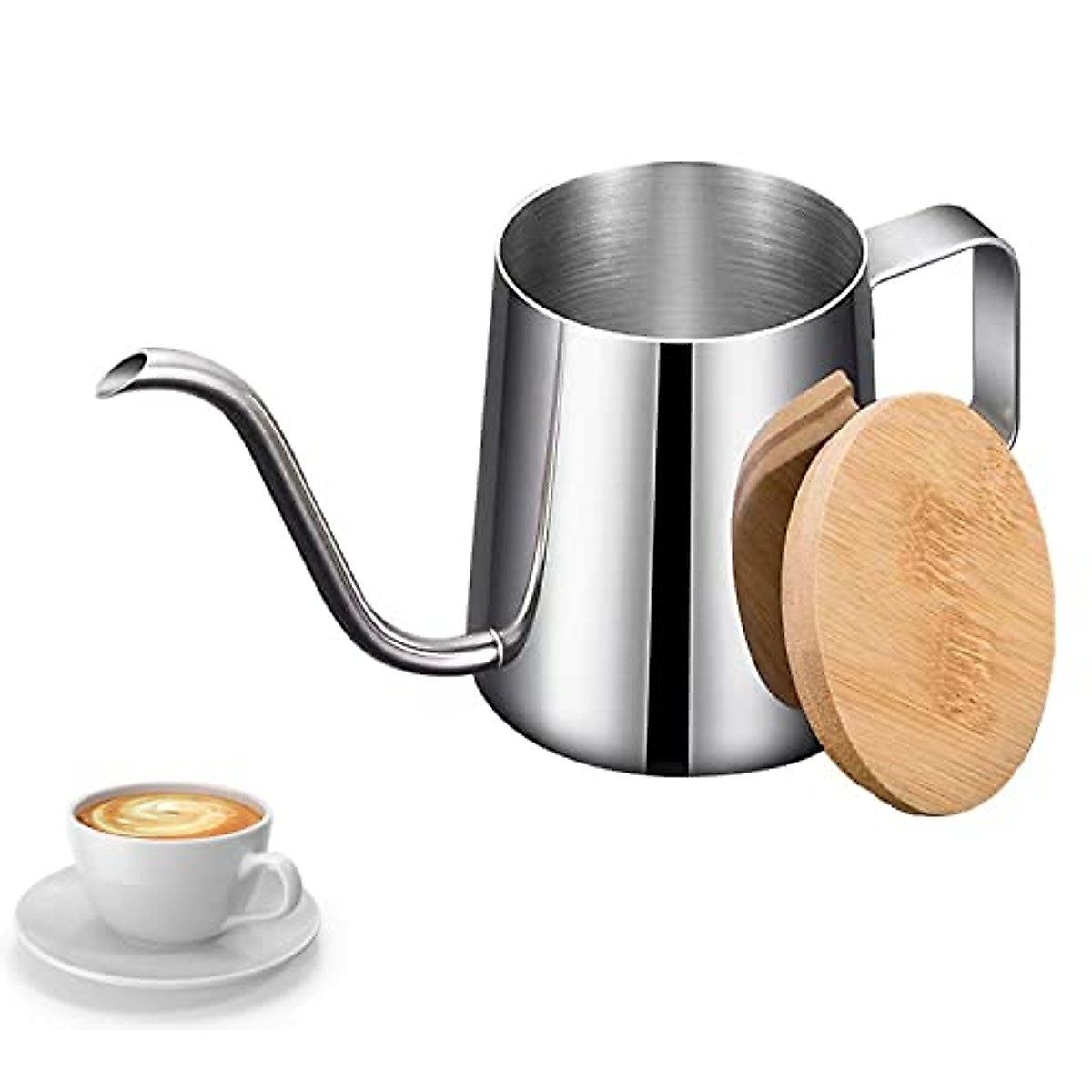 Pour Over Drip Kettle 350ml Stainless Steel Gooseneck Coffee Kettle Long Narrow Spout Hand Drip Coffee Tea Pot with Lid Small and Simplicity (silver)