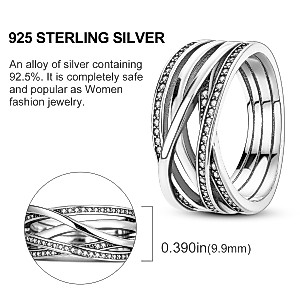 NARMO Sterling Silver Ring Entwined Cubic Zirconia Ring Line Rings for Women (8)