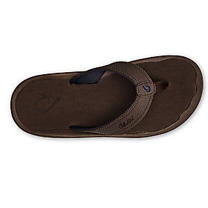 OLUKAI Ohana Men's Beach Sandals, Quick-Dry Flip-Flop Slides, Water Resistant & Lightweight, Compression Molded Footbed & Ultra-Soft Comfort Fit, Dk Wood/Dk Wood, 8