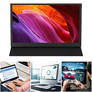 Portable Monitor, 1920X1080 Resolution HDR 15.6 Inches, Dual Stereo Speakers, PU Leather Case, Full View for More Clarity Suitable for PC, Cell Phone, PS3