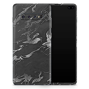 DesignSkinz Black & Silver Marble Swirl V3 Protective Vinyl Decal Wrap Skin Cover Compatible with The Samsung Galaxy S20 (Screen Trim & Back Glass Skin)