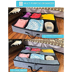 Norse 2 in 1 Large Underbed Storage Bags Organizer Container 2 Sturdy Zippers, Blankets Clothes Comforters Foldable Storage Bags with Clear Window (SET OF 2: 2-in-1 Under bed Organizer, Grey)
