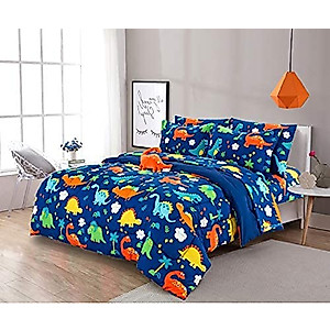 LinenTopia 8 Piece Dinosaur Queen Bedding Set for Boys, Bed in a Bag, Kids Comforter Set with Bed Sheets, Pillow Case, Toy Pillow, Toddler Bedroom Kit, Dinosaur Room Decor for Boys, Queen Size