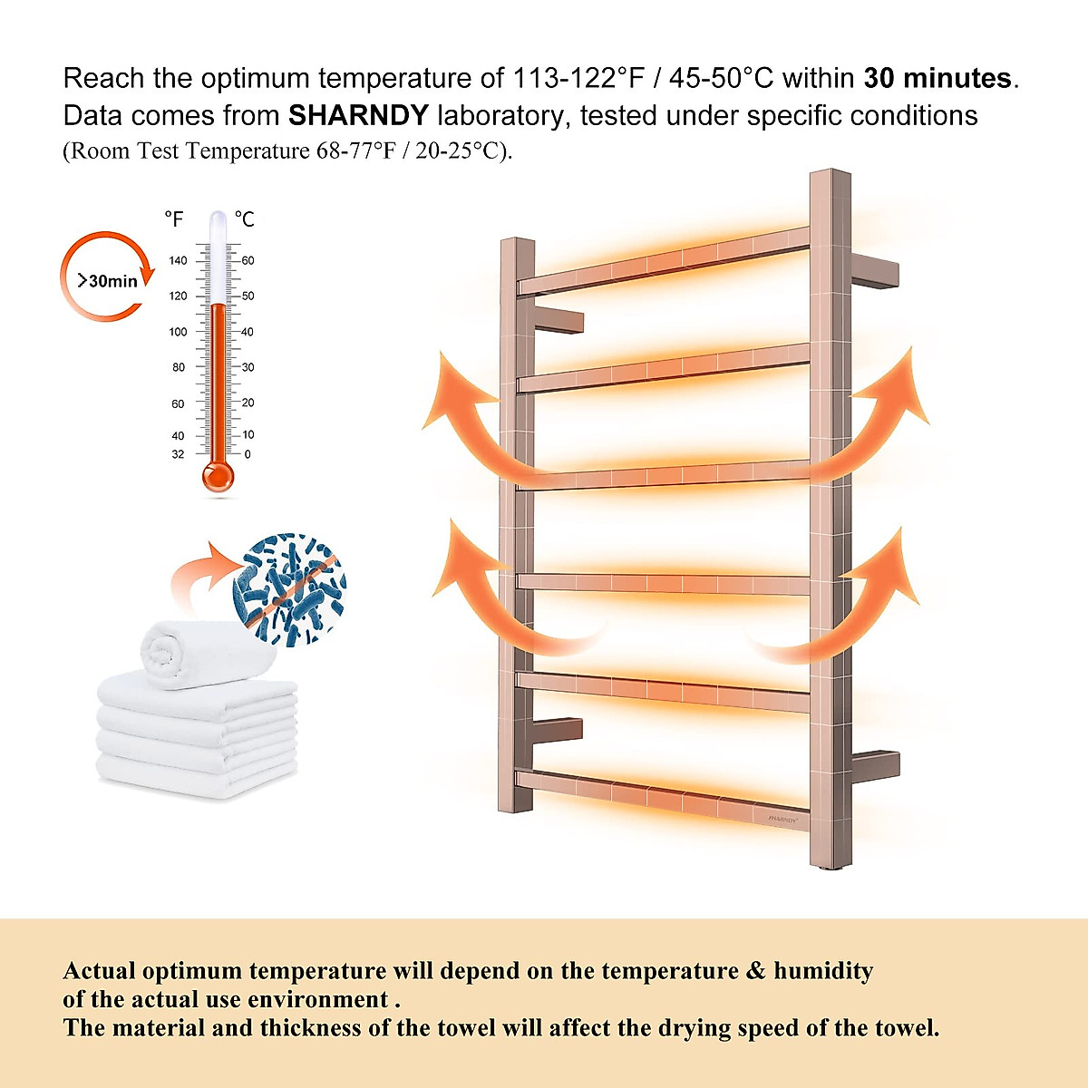 SHARNDY Towel Warmer Polished Chrome for Bathroom Wall Mounted Bath Towel Heater Plug-in Square 6 Bars Drying Rack Stainless Steel Electric Heated Towel Rack ETW13 68W 26.77x20.47x4.13 inches