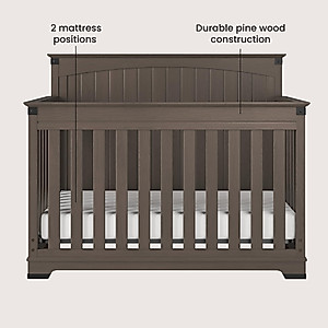 Child Craft Redmond Full Panel 4-in-1 Convertible Crib, Baby Crib Converts to Day Bed, Toddler Bed and Full Size Bed, 3 Adjustable Mattress Positions, Non-Toxic, Baby Safe Finish (Dapper Gray)