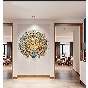 Wall Clock Peacock Wall Clock European Peacock Home Decor Wall Clock Living Room Silent Wall Clock,80CM