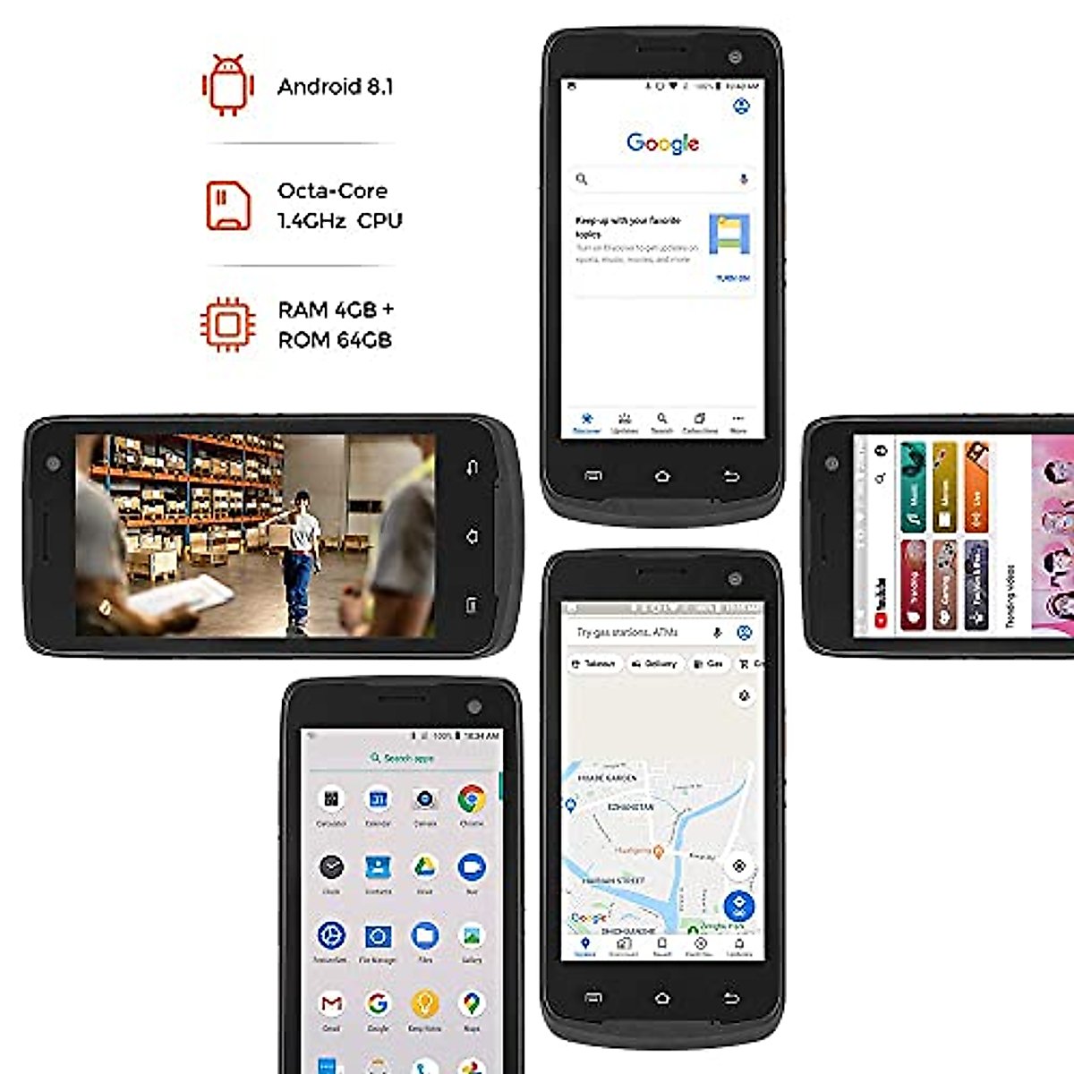 MUNBYN Android Barcode Scanner Pistol Grip Handheld Mobile Computer, 2D QR PDF417 Zebra 4710 Scanner, 4+64B Memory Qualcomm CPU, Wi-Fi, NFC 4G, IP67 Rugged Data Collector Warehouse for Enterprise WMS