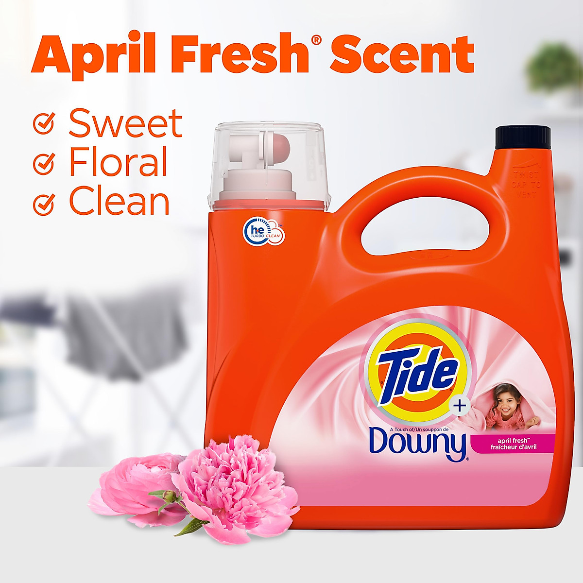 Tide plus Downy Liquid Laundry Detergent Soap, April Fresh Scent, HE Compatible, 94 Loads, 132 fl oz, Tide Laundry Detergent, Liquid Laundry Detergent