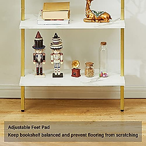 SUPERJARE Vanity Desk, Makeup Vanity with Stool & Tri-fold Lighted Mirror and Modern Ladder Shelf, 5-Tier Open Wall-Mounted Bookshelf with Stable Metal Frame