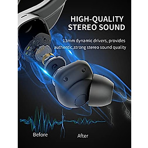 Bluedio S6 Sport Earhooks Earphones Wireless Earbuds Bluetooth Headphones 42hrs Play with LED Display Charging Case Built-in Mic Headset for Sports Running Workout Black