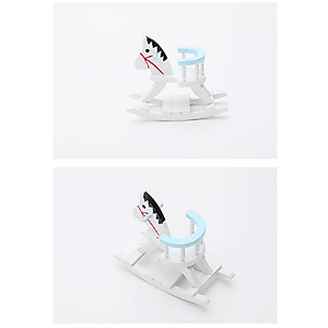 Dollhouse Miniature Rocking Horse Chair 1:12 Scale Wooden Accessories Cute Cockhorse Dollhouse Furniture Decoration Model Baby Room (Blue)
