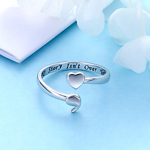 S925 Sterling Silver My Story Isn't Over Yet Heart Semicolon Ring Size 4-11 (A, 7)
