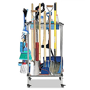 Balaipor Stainless Steel Garden and Yard Tool Organizer Tower Rack Storage Holder with Wheels for Garage, Garden, Shed (Floor Standing)