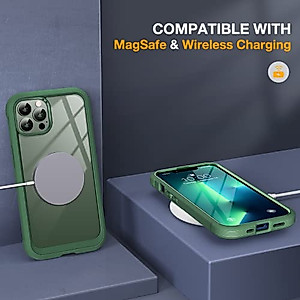 Miracase Glass Case Compatible with iPhone 13 Pro Max Case 6.7 inch, [Glass Screen Protector] Full Body Rubber Bumper Case Cover (Alpine Green)