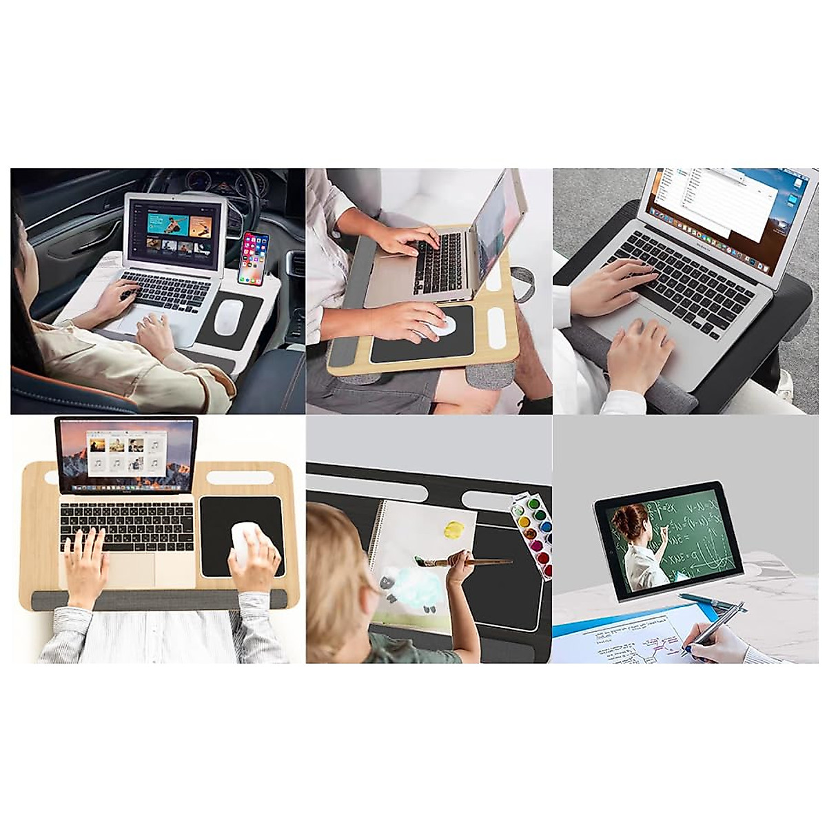 MCMACROS Laptop Lap Desk Home Office with Cushion, Mouse Pad, and Phone Holder for Couch Bed, Dorm Room Essentials as Computer Laptop Stand, Book Tablet- Fits Up to 17 Inch Laptops, Oak Grey