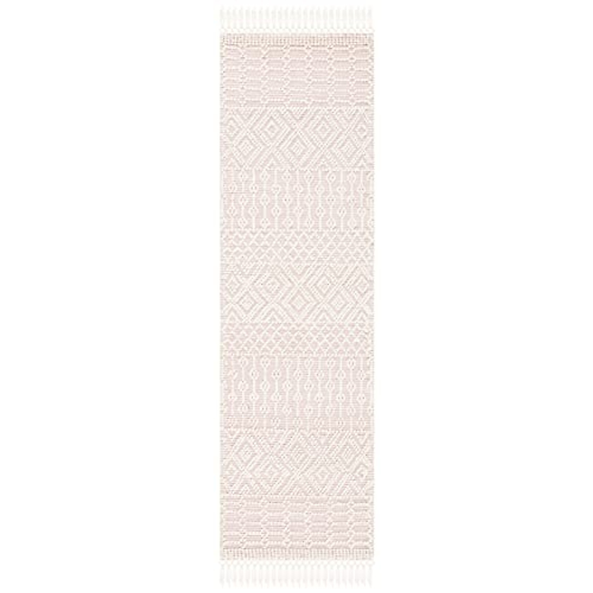 SAFAVIEH Natura Collection Runner Rug - 2'3" x 12', Ivory & Pink, Handmade Moroccan Boho Wool Fringe, Ideal for High Traffic Areas in Living Room, Bedroom (NAT852R)