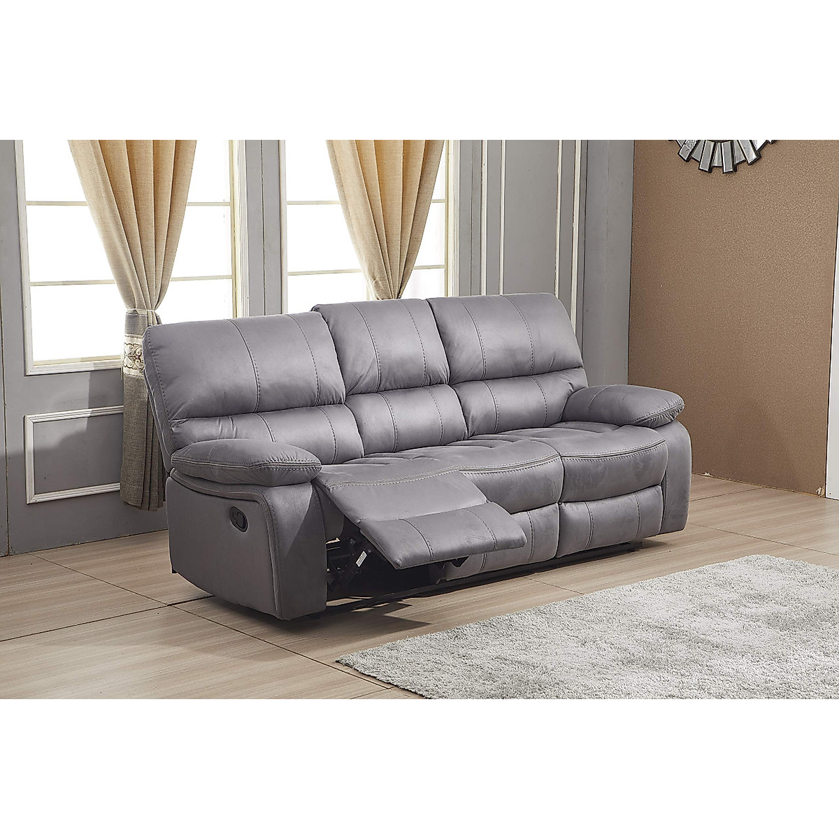 Betsy Furniture Microfiber Reclining Sofa Couch Set Living Room Set 8007 (Grey, Sofa+Loveseat+Recliner)