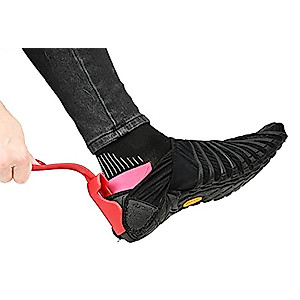 Home-X Shoe Helpers, Ergonomic Easy Shoe Helpers with Curved Handles for Pulling Shoes On, One Size Fits All, Durable Plastic for Multiple Uses, Set of 6, 6" L x 1 ¾” W x 1 ¼” H, Red