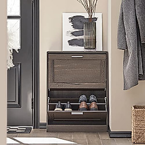 Haotian FSR137-BR, Brown 2 Drawers Shoe Cabinet Shoe Rack Shoe Storage Cupboard Organizer Unit