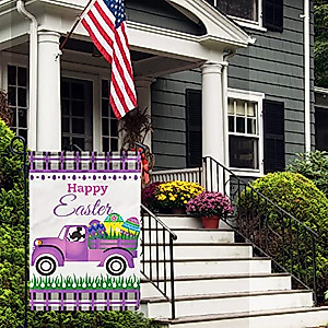 Waketree Happy Easter Garden Flag, Easter Yard Decorations Flag 12x18 Verticle Burlap Double Sided Decor for Home Outdoor/Outside Hanging