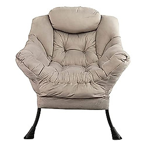GOLDSUN Accent Chair Lazy Reclining Armchair with Removable Metal Legs and Side Pocket, Comfy Upholstered Single Sofa Chair for Living Room, Bedroom, Office (Grey)