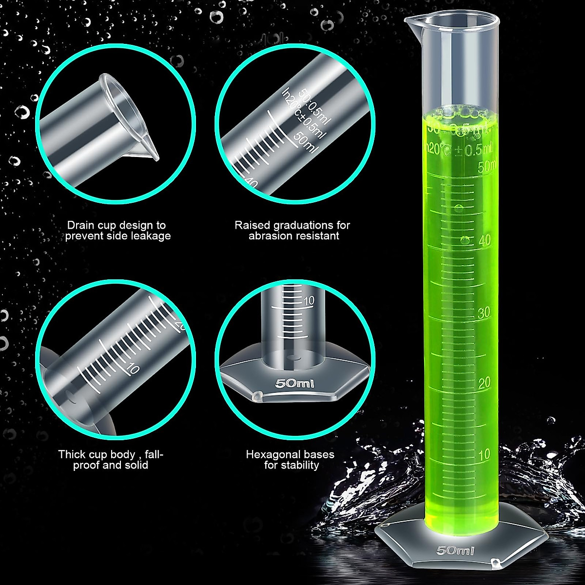 Plastic Graduated Cylinders& Plastic Beakers,Teenitor 5pcs Plastic Graduated Cylinders 10ml 25ml 50ml 100ml 250ml & 5pcs Plastic Beakers 50ml 100ml 250ml 500ml1000ml Clear 10pcs